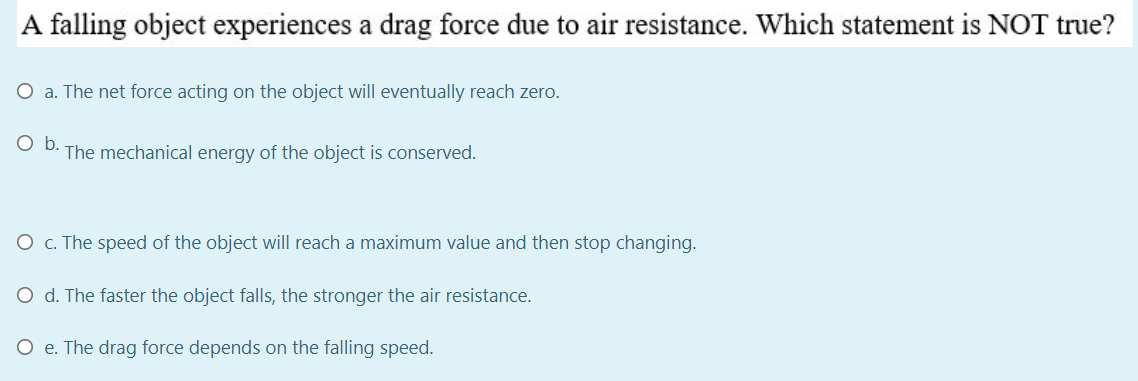 Solved A falling object experiences a drag force due to air | Chegg.com