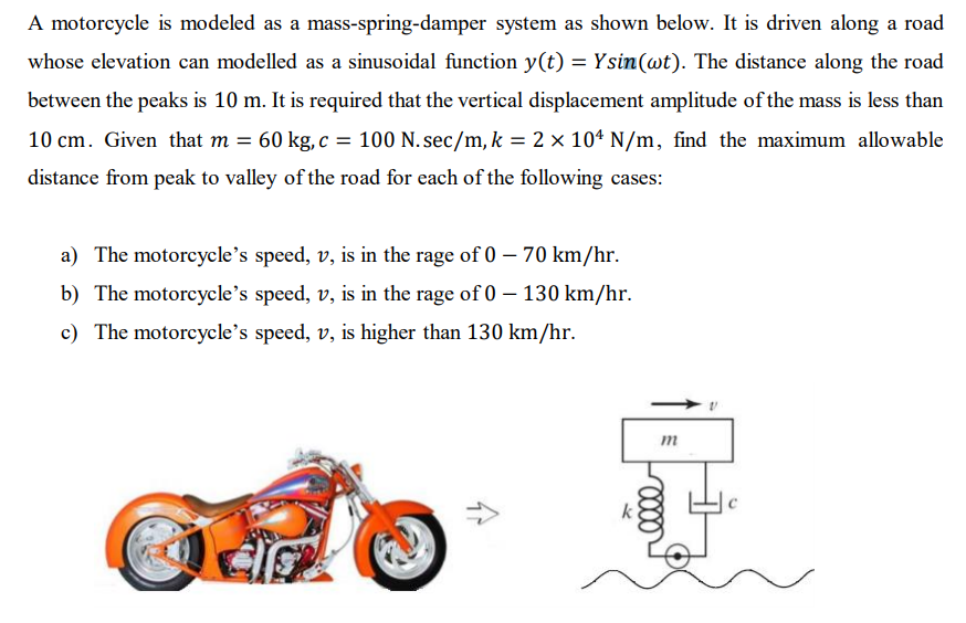 A motorcycle is modeled as a mass-spring-damper | Chegg.com