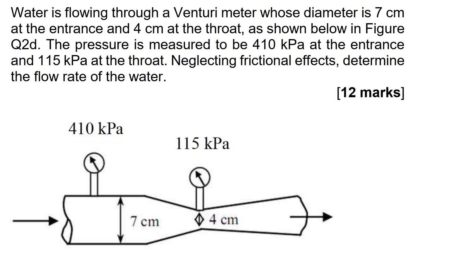 Solved Water is flowing through a Venturi meter whose | Chegg.com