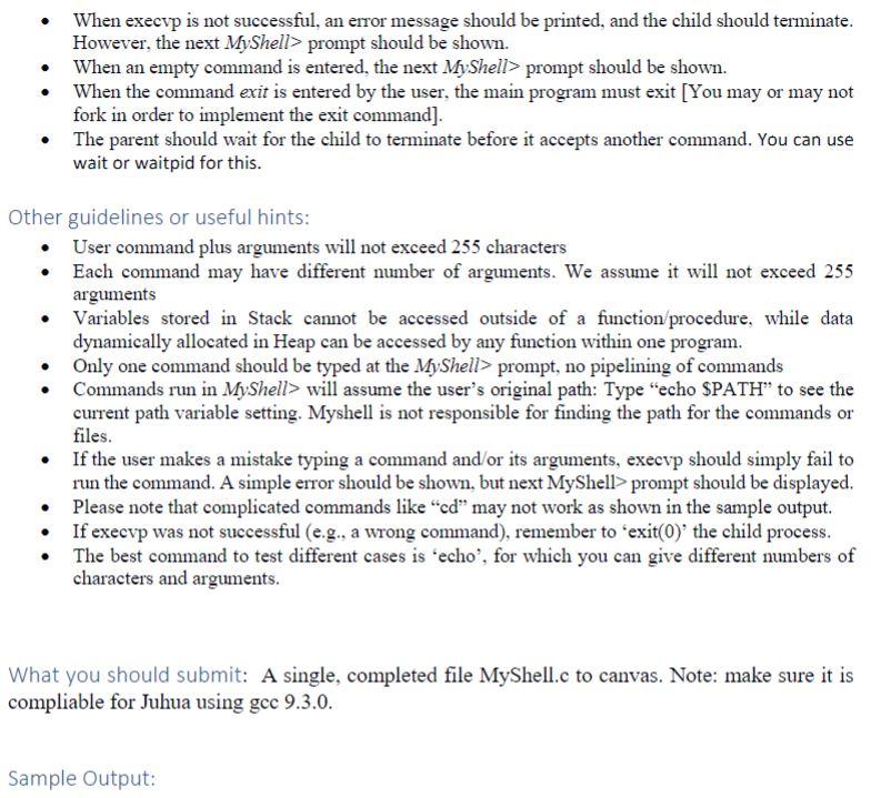 Solved The file MyShell.c is already given to you. The file | Chegg.com