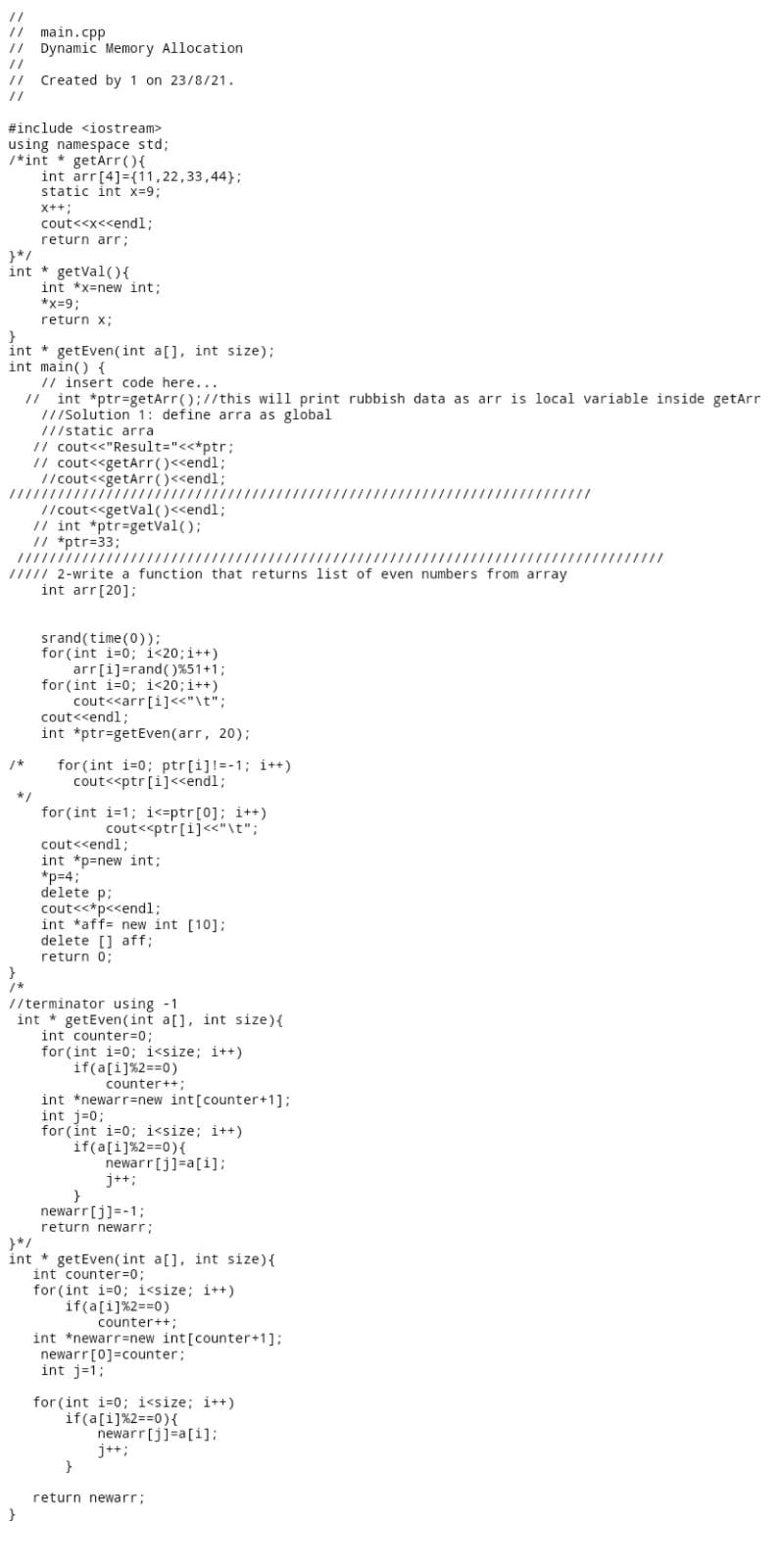 Solved in c++ Depending on the example for Dynamic Memory | Chegg.com