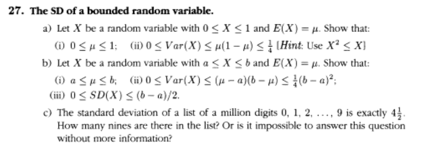 Solved 27. The SD of a bounded random variable. a) Let X be | Chegg.com