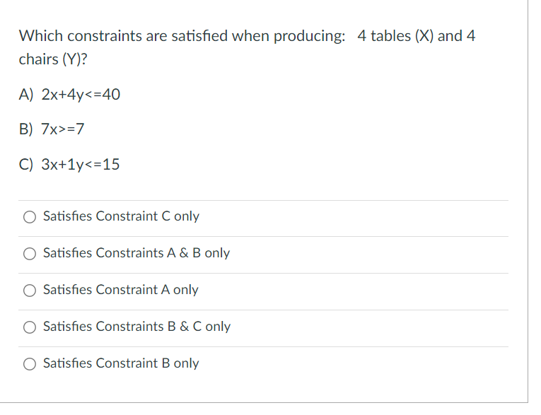 Solved Which constraints are satisfied when producing: 4 | Chegg.com
