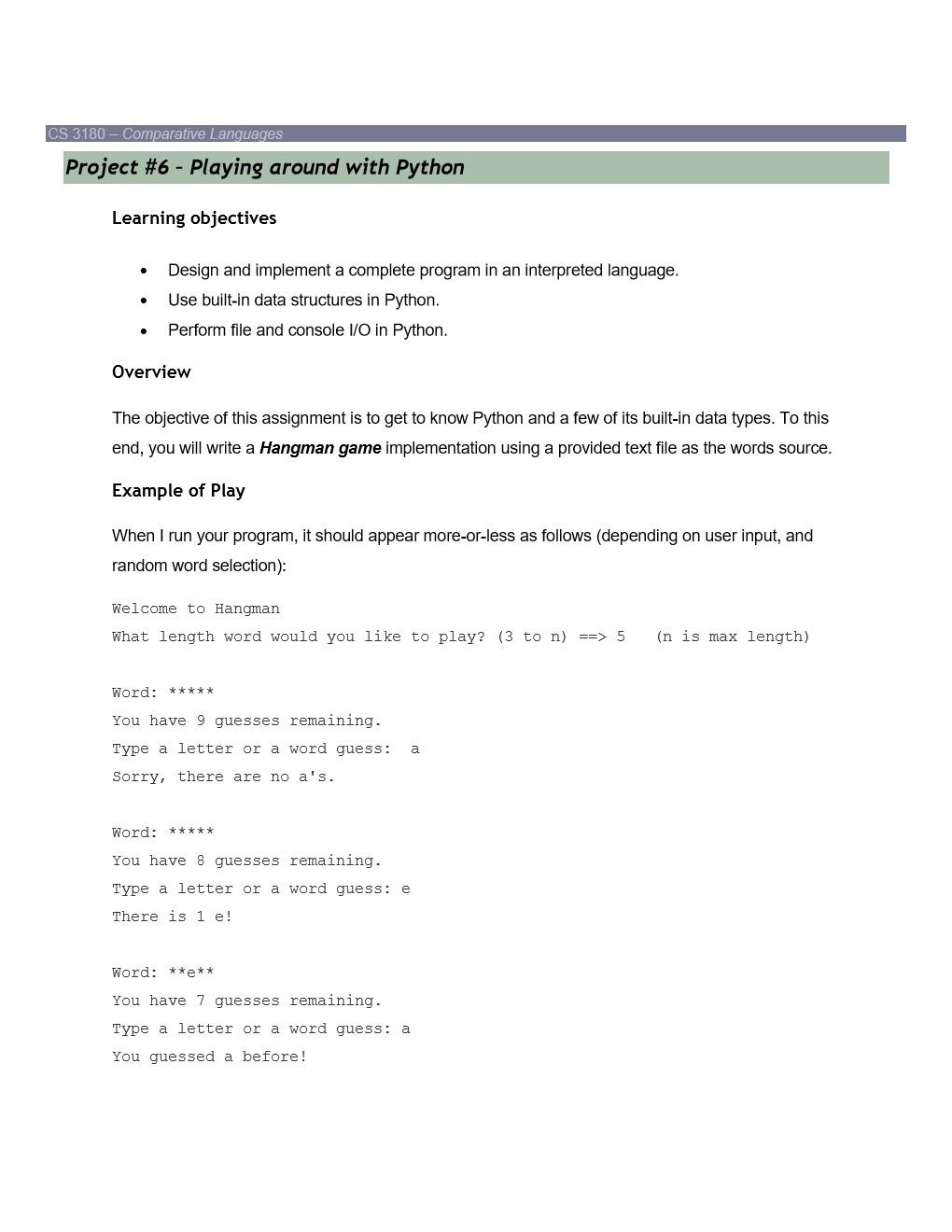 Solved roject \#6 - Playing around with Python Learning | Chegg.com