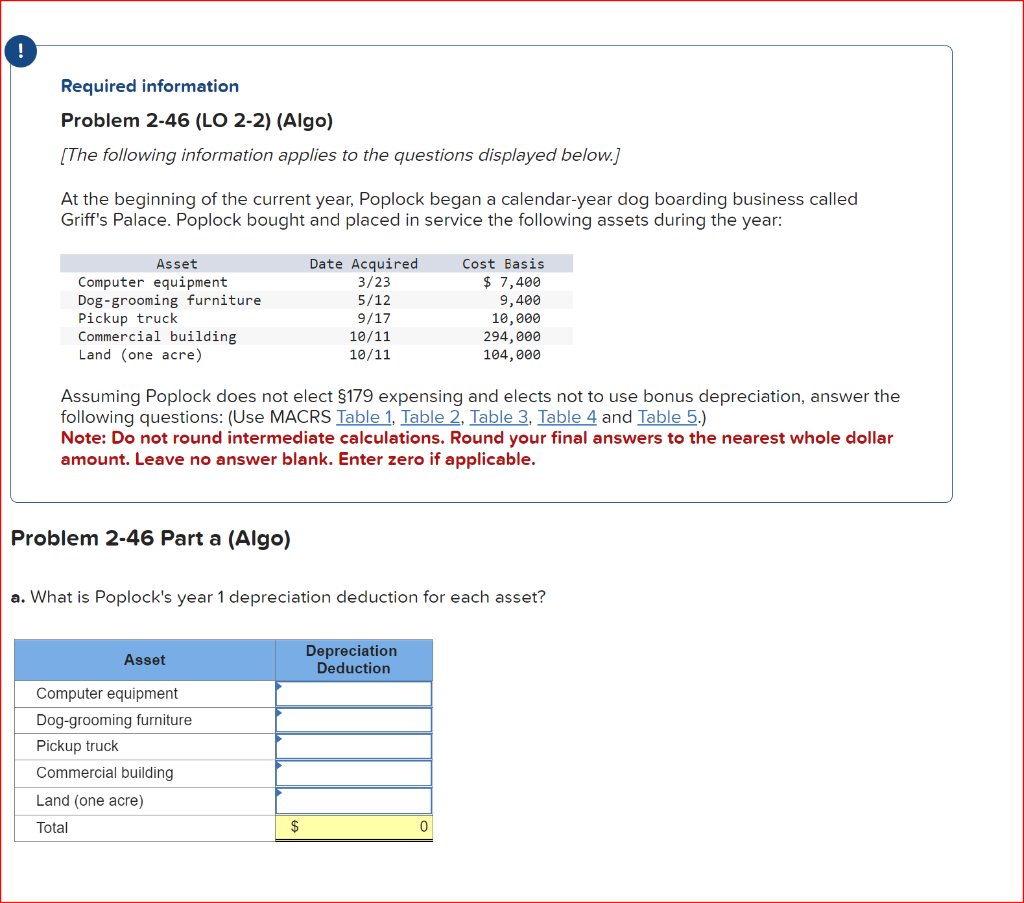 Solved Problem 2-46 (LO 2-2) (Algo) [The following | Chegg.com