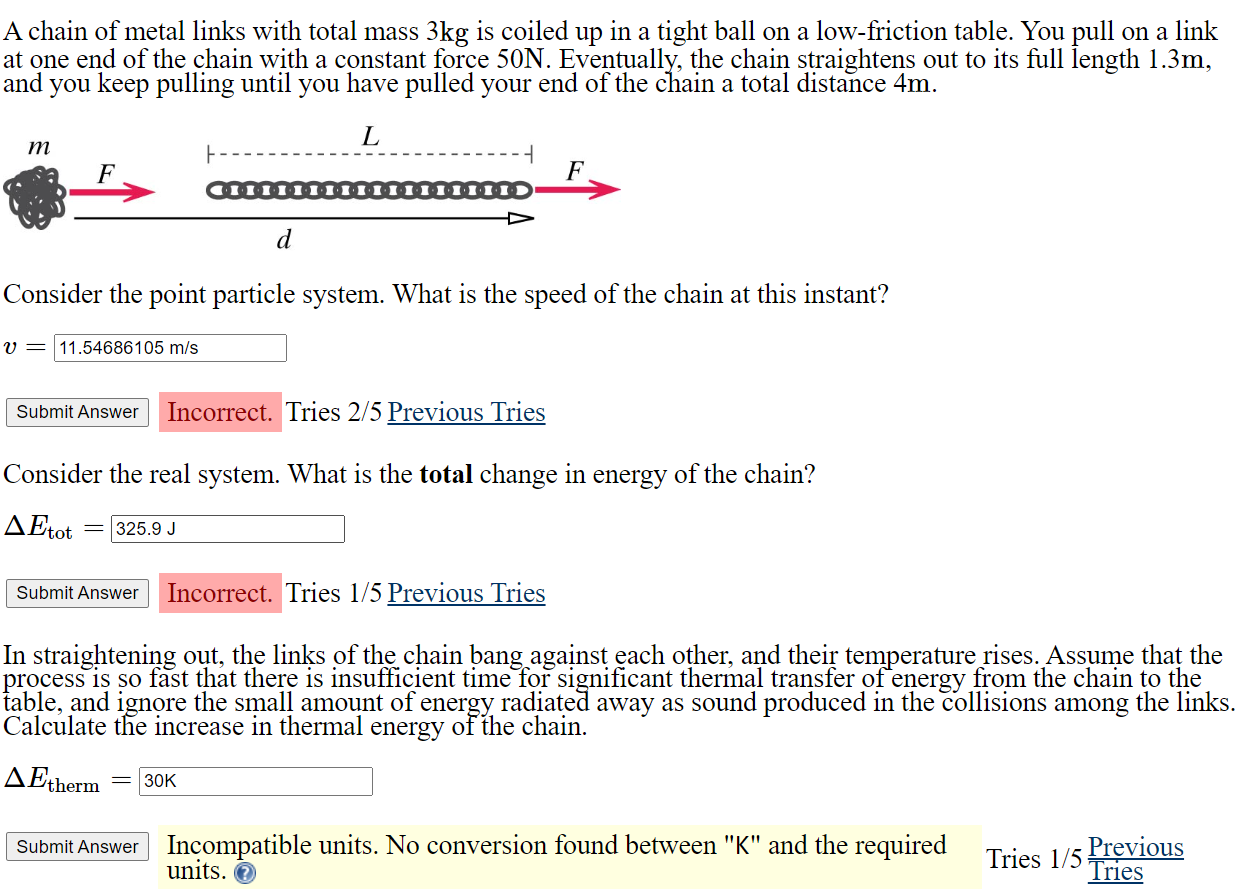 Solved A chain of metal links with total mass 3 kg is coiled | Chegg.com