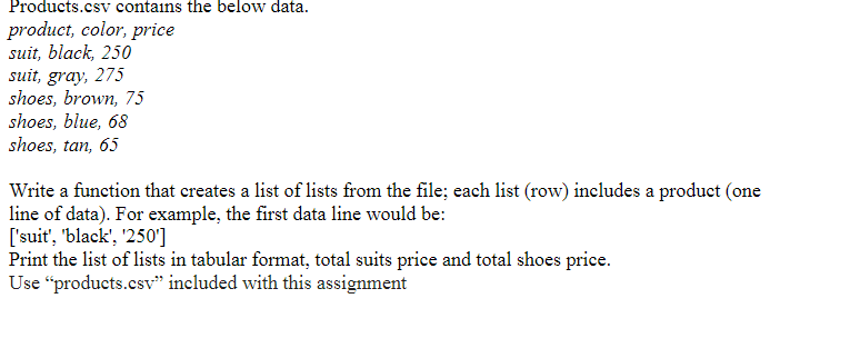 Solved Products.csv contains the below data. product, color, | Chegg.com