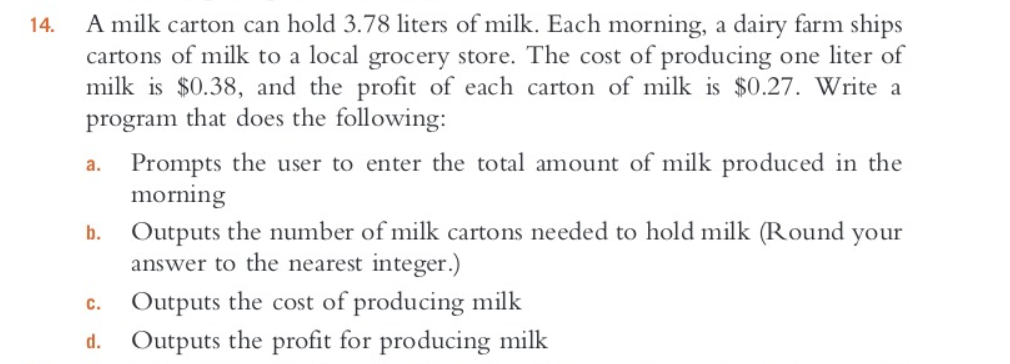 Solved 14. a. A milk carton can hold 3.78 liters of milk. | Chegg.com