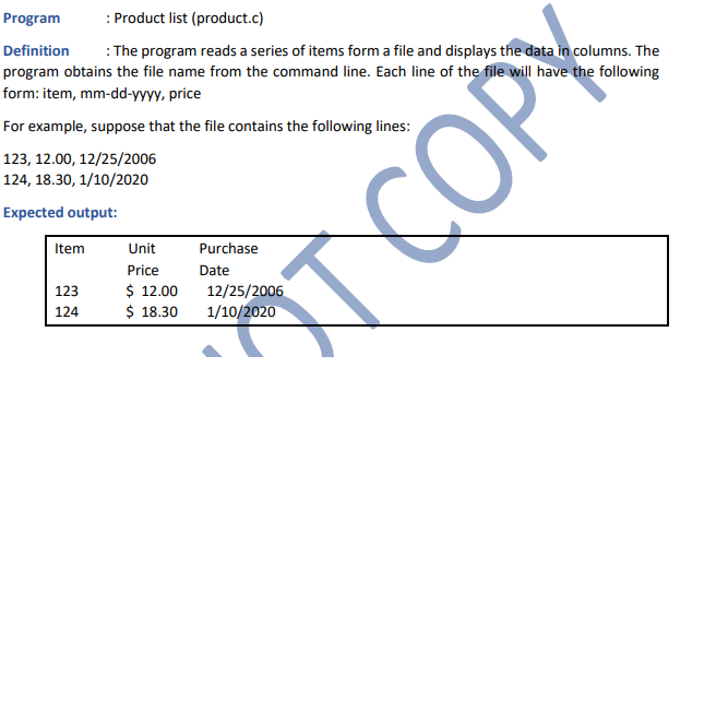 Solved Program : Product list (product.c) Definition : The | Chegg.com