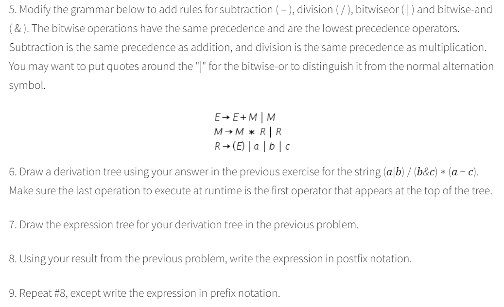 Solved 5. Modify the grammar below to add rules for | Chegg.com
