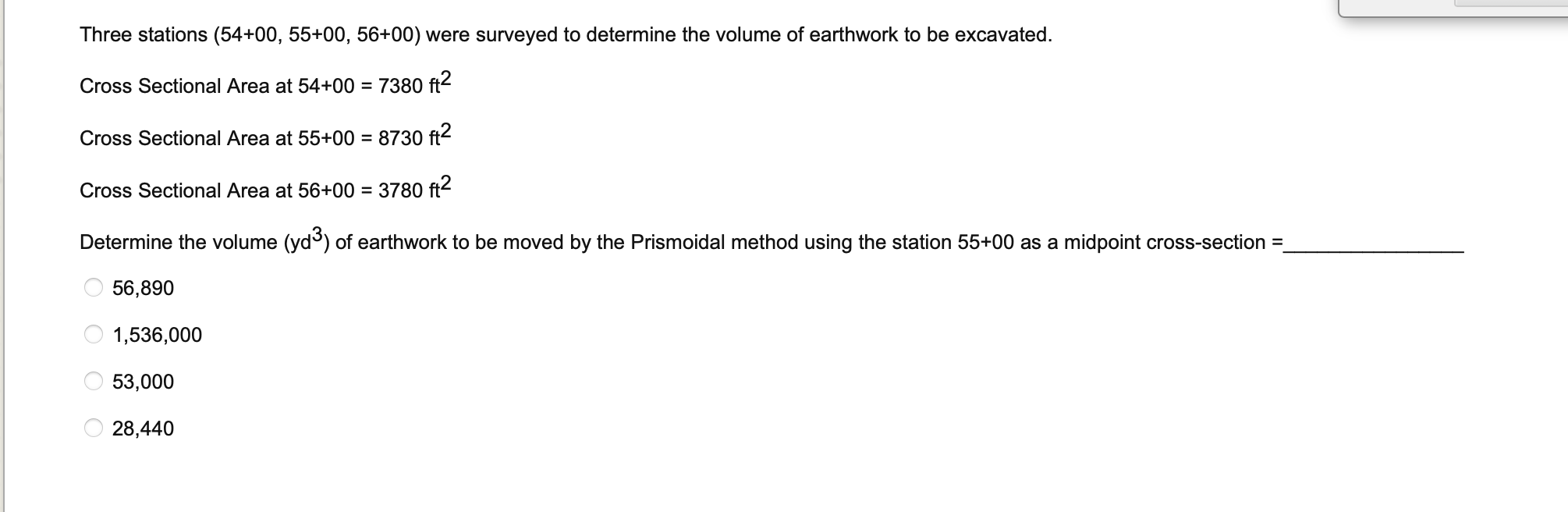 Solved Three stations (54+00,55+00,56+00) were surveyed to | Chegg.com