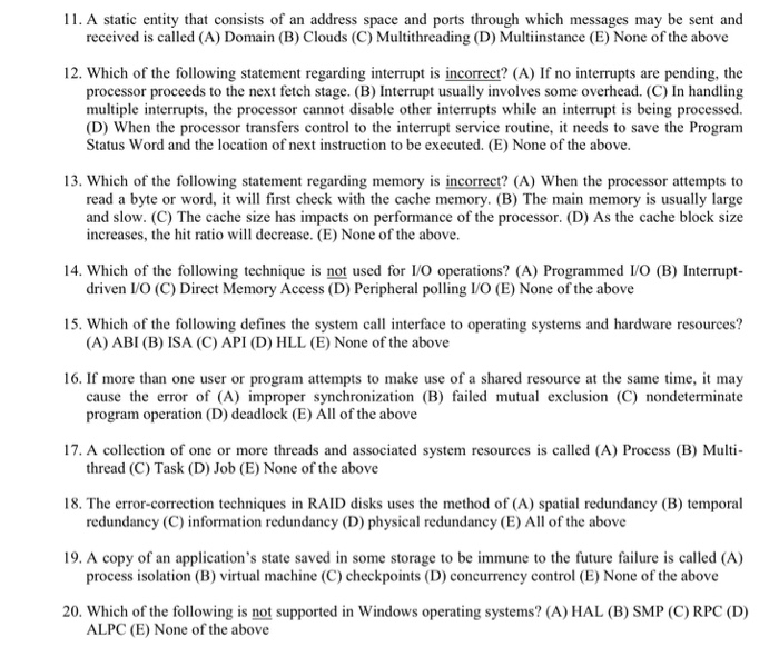 Solved A static entity that consists of an address space and | Chegg.com