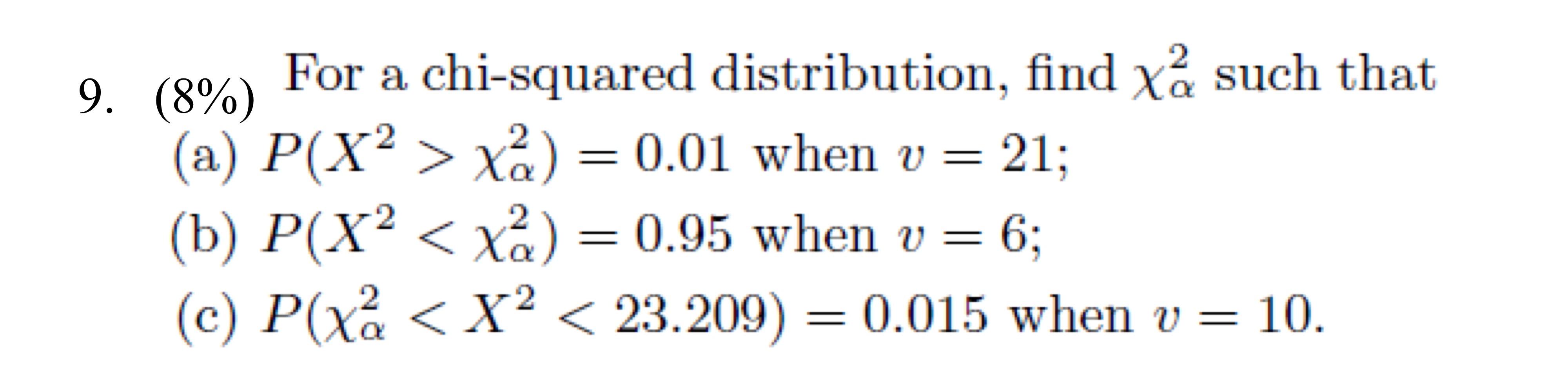 Solved 2 2 > 9. (8%) For a chi-squared distribution, find Xã | Chegg.com