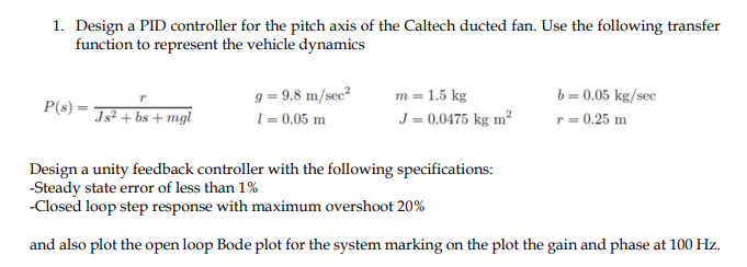 Solved 1. Design a PID controller for the pitch axis of the | Chegg.com