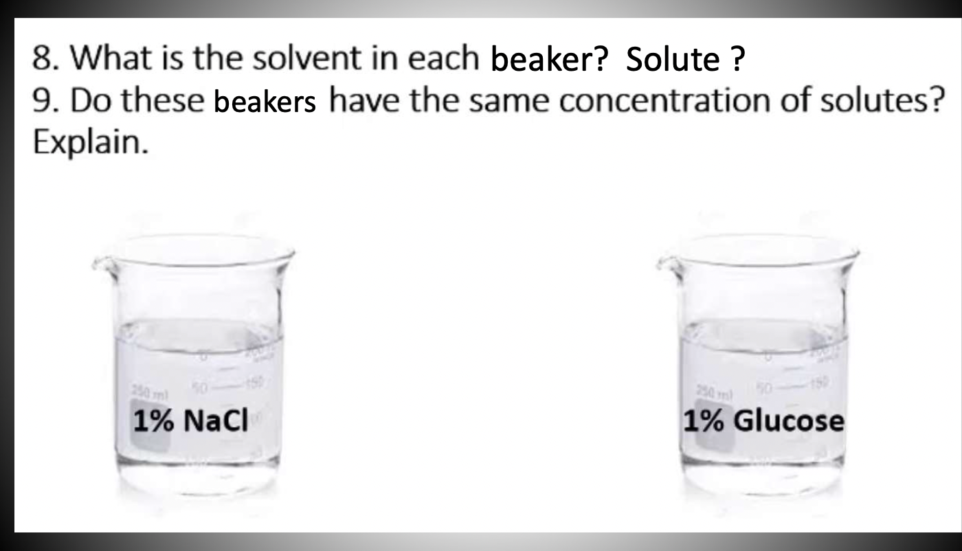 Solved 8. What is the solvent in each beaker? Solute? 9. Do | Chegg.com