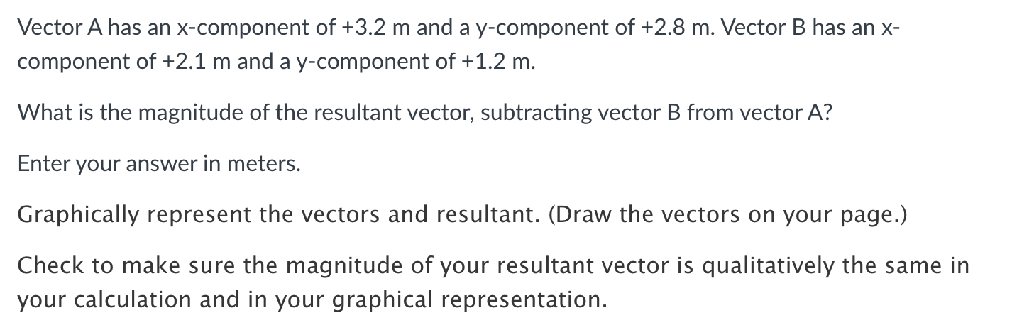 Solved Vector A has an x-component of +3.2 m and a | Chegg.com