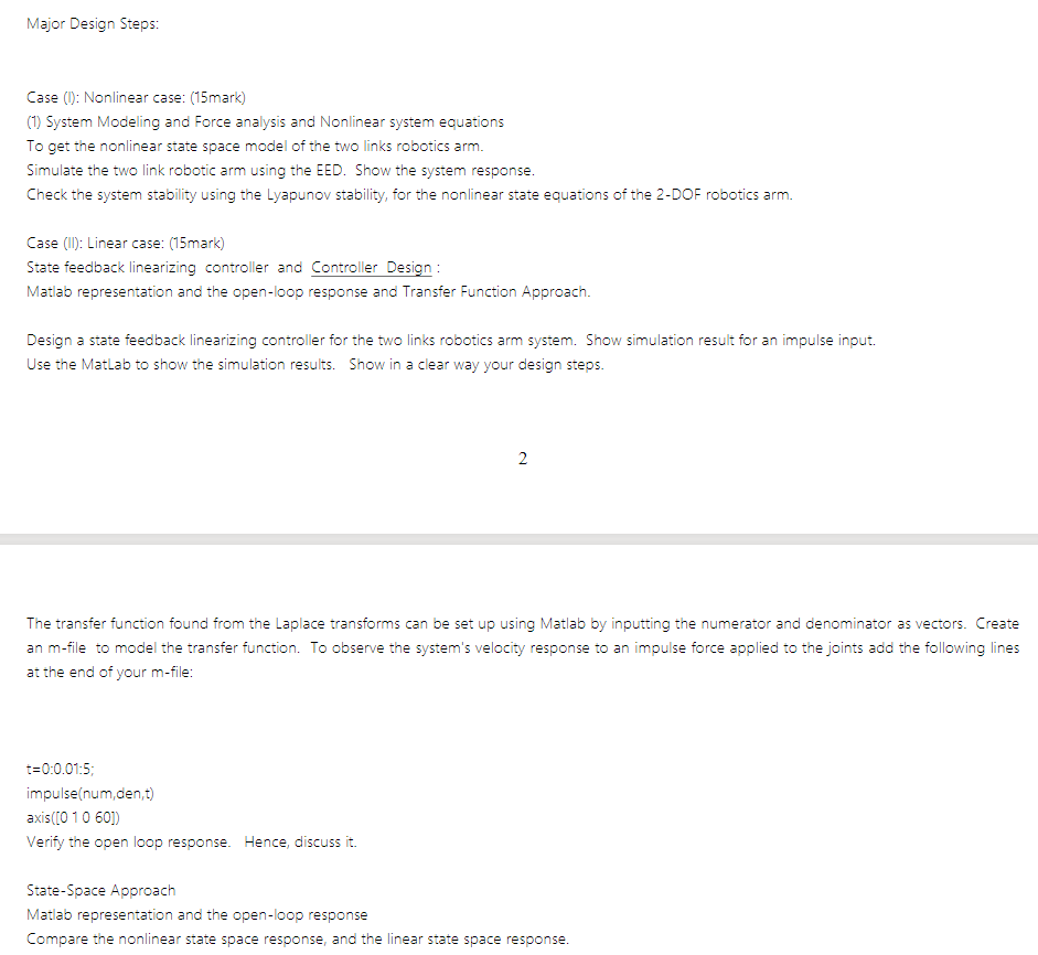 To design a linear and nonlinear controller for a two | Chegg.com