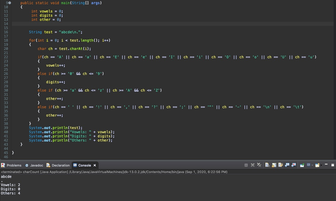 Solved how many characters on the input were vowels, here | Chegg.com