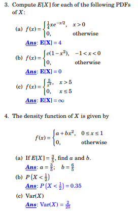 Solved 3. Compute E[X] for each of the following PDFs of X : | Chegg.com