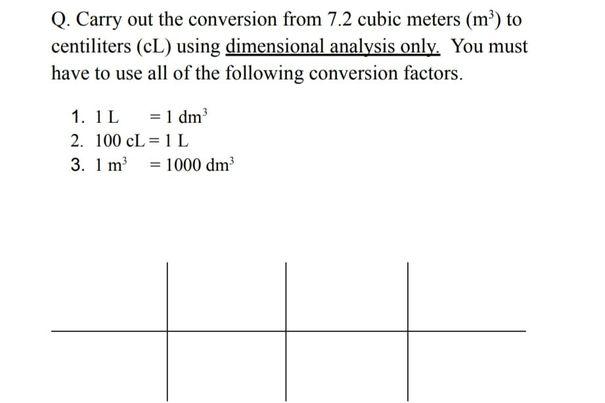 Solved Q. Carry out the conversion from 7.2 cubic meters | Chegg.com
