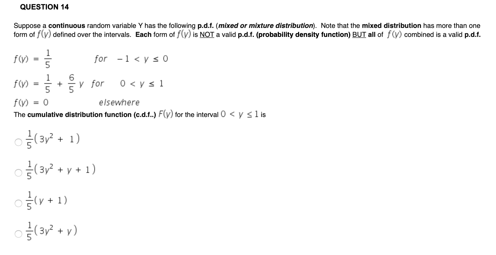 Solved QUESTION 14 Suppose a continuous random variable Y | Chegg.com