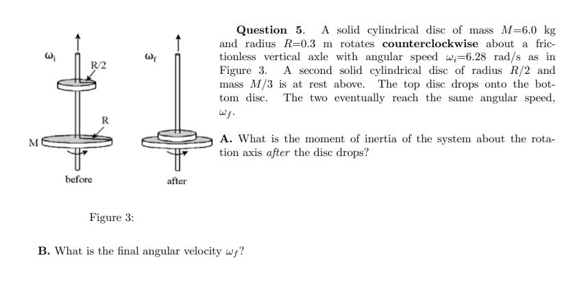 Solved Question 5. A solid cylindrical disc of mass M=6.0 kg | Chegg.com