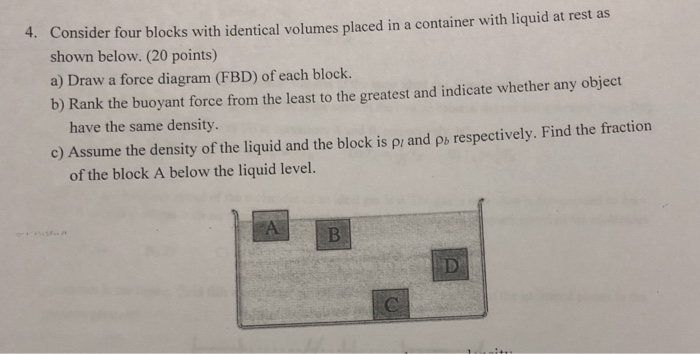 Solved Consider four blocks with identical volumes placed in | Chegg.com