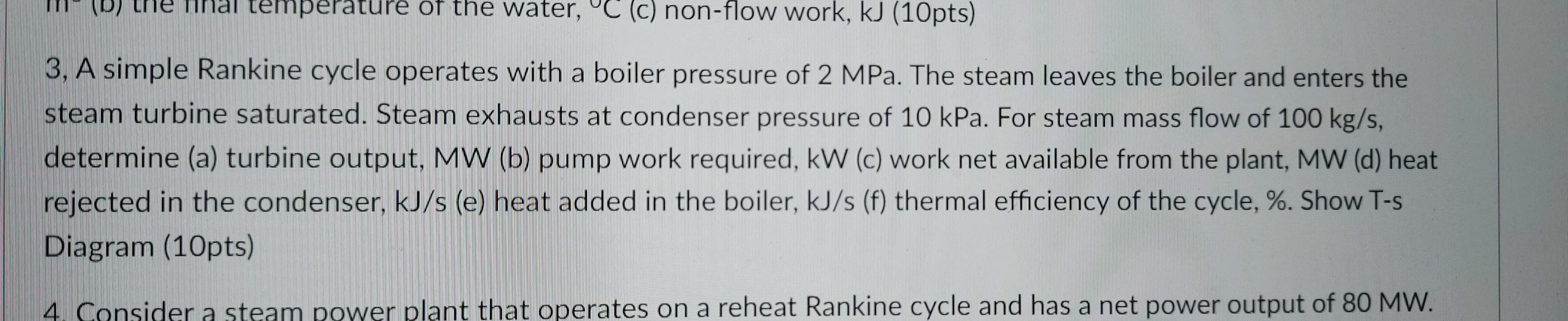 Solved (0) temperature of the water, °C (c) non-flow work, | Chegg.com