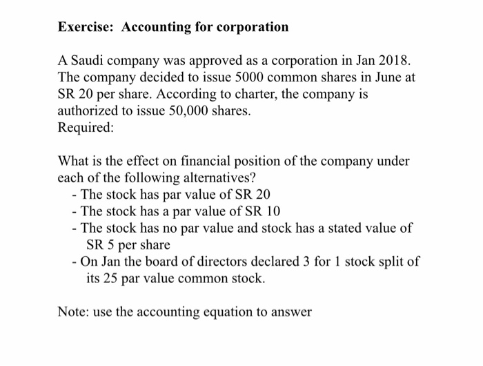 Solved Exercise: Accounting for corporation A Saudi company | Chegg.com