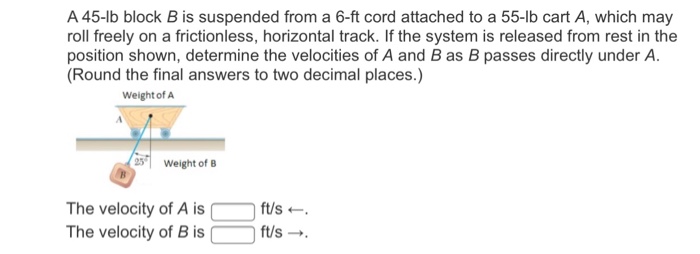 Solved A 45-lb block B is suspended from a 6-ft cord | Chegg.com