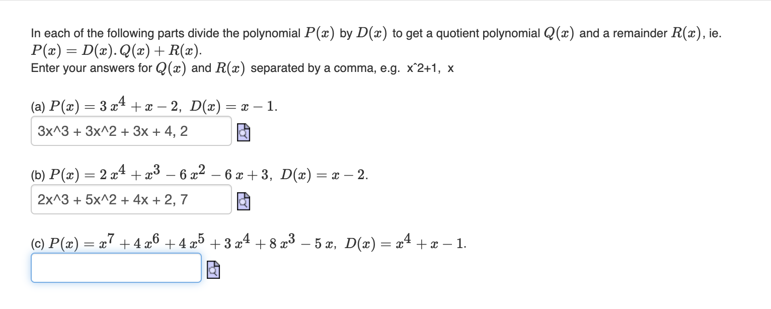 Solved In each of the following parts divide the polynomial | Chegg.com