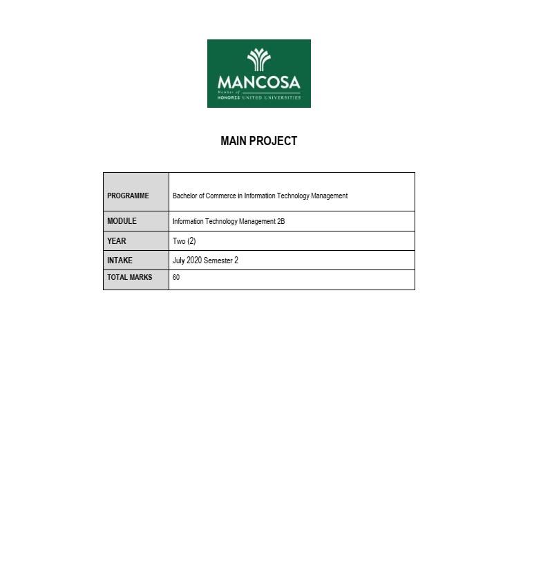 Solved MANCOSA HONORIS UNITED UNIVERSITIES MAIN PROJECT | Chegg.com