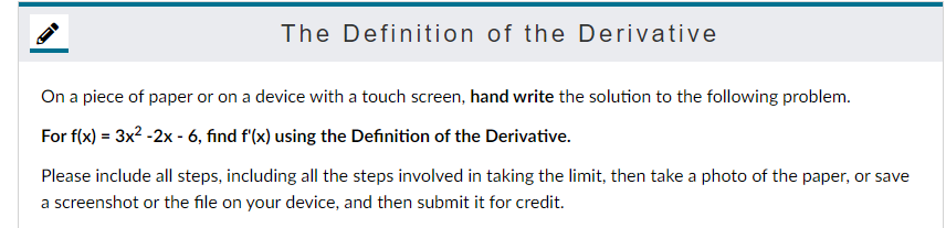 Solved The Definition of the Derivative On a piece of paper | Chegg.com