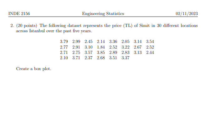 Solved (20 points) The following dataset represents the | Chegg.com