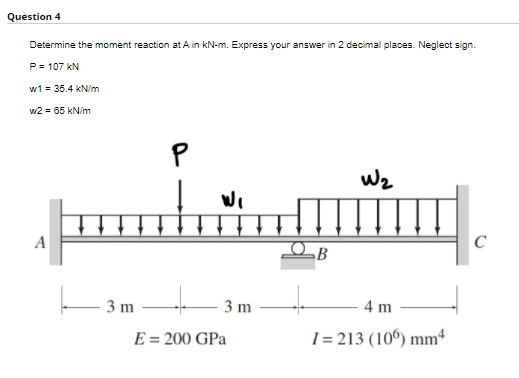 Solved Question 4 Determine the moment reaction at A in N-m. | Chegg.com