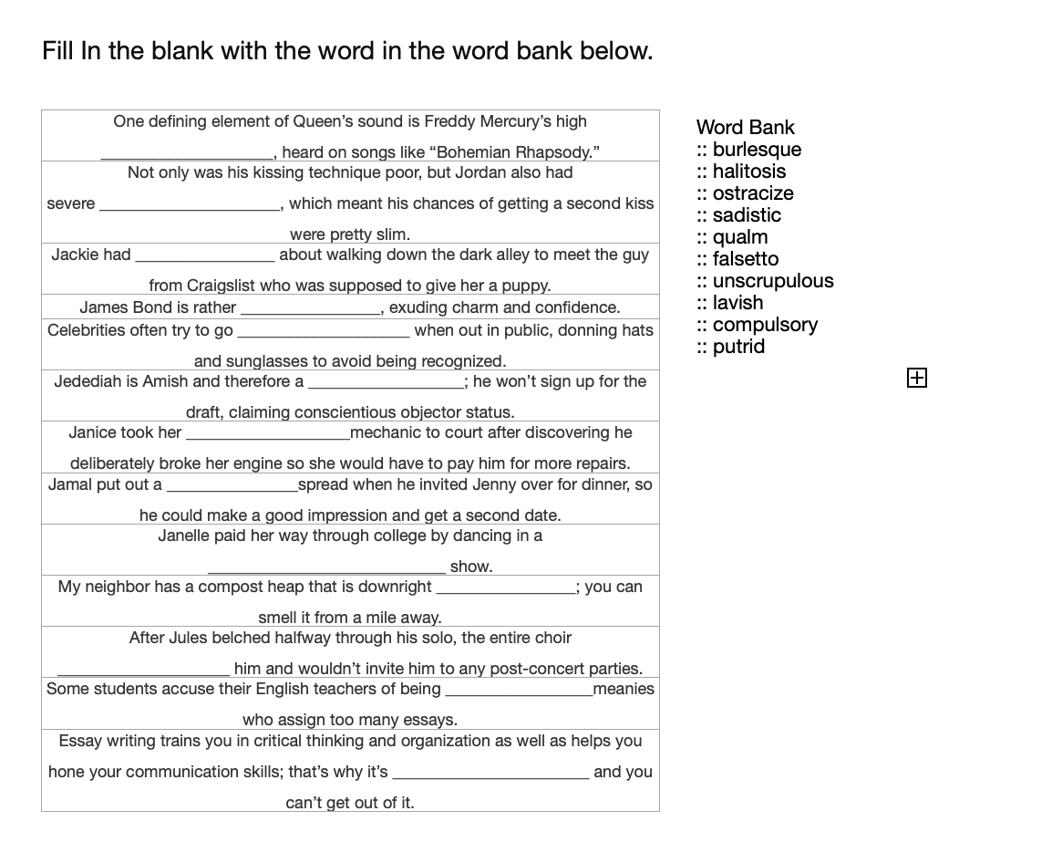 Solved Fill In the blank with the word in the word bank | Chegg.com