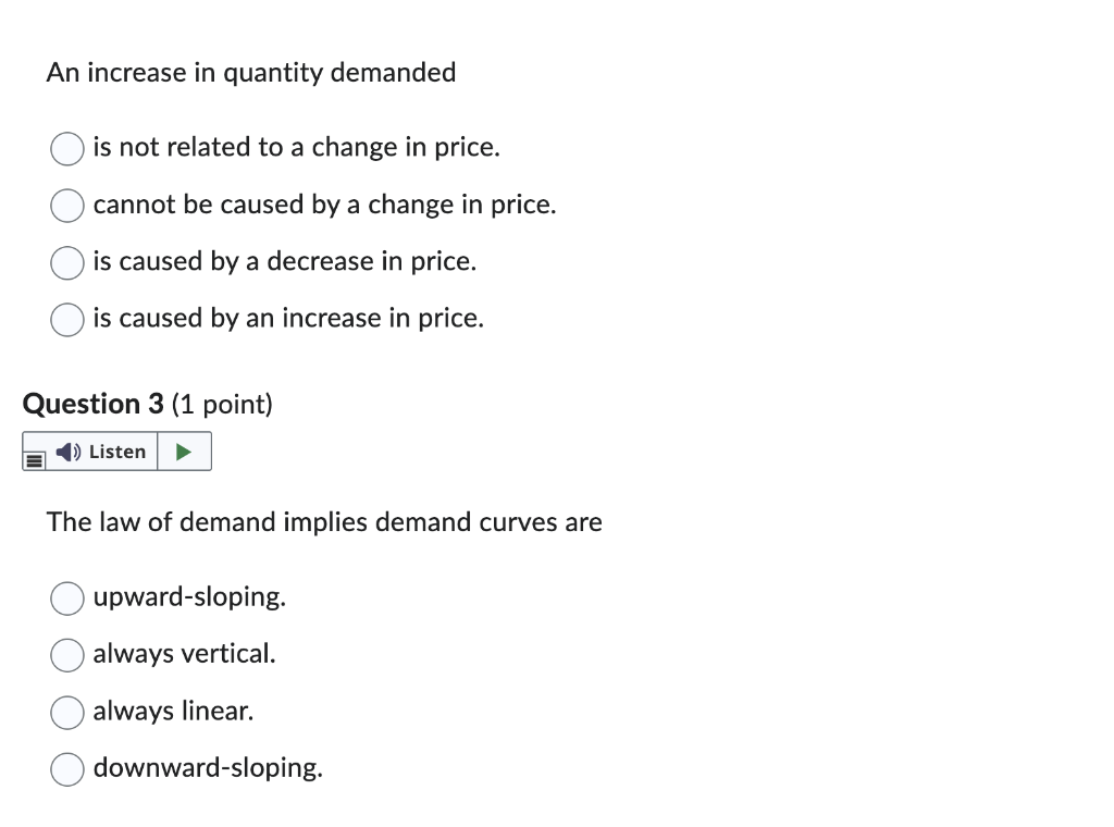 Solved An increase in quantity demanded is not related to a | Chegg.com