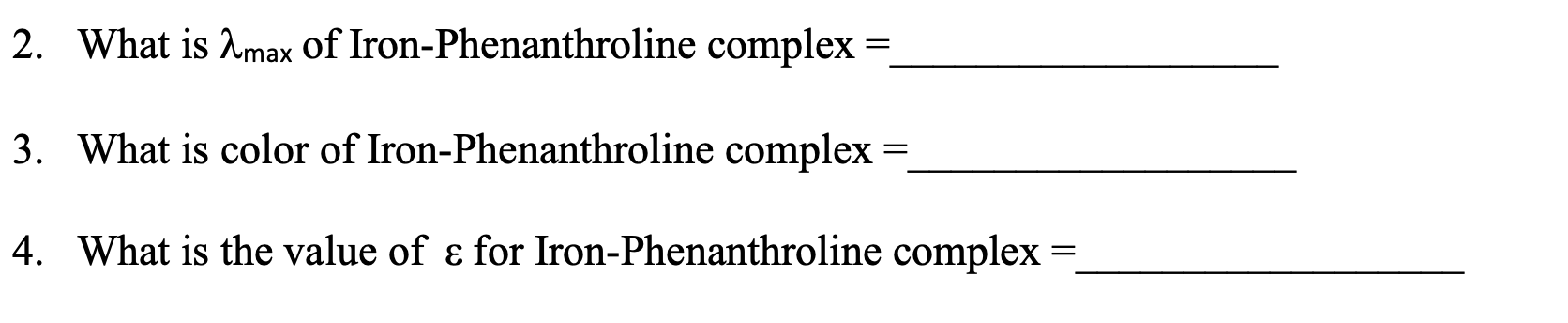 2. What is λmax of Iron-Phenanthroline complex = 3. | Chegg.com