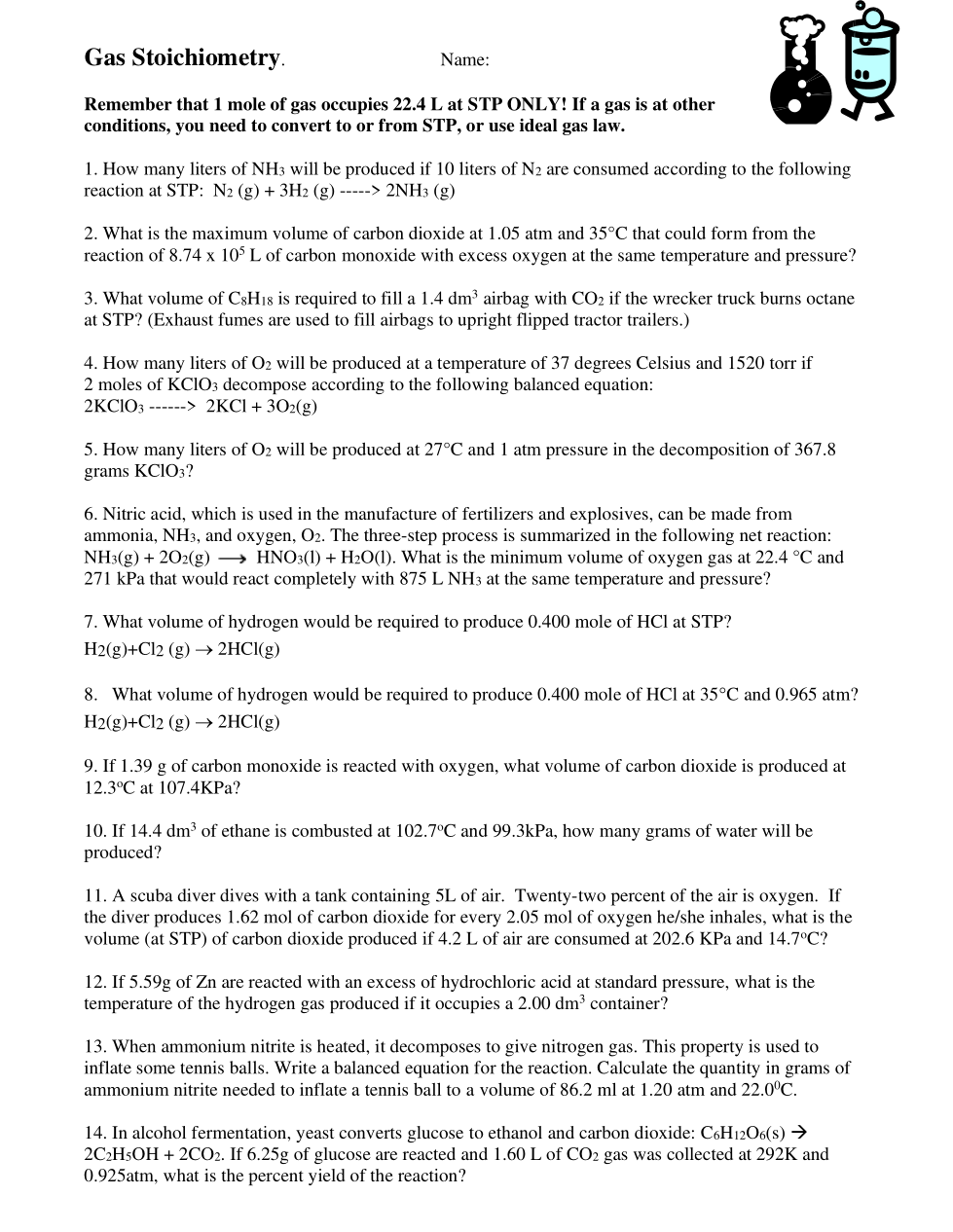 Solved Gas Stoichiometry. Name: Remember that 1 mole of gas | Chegg.com