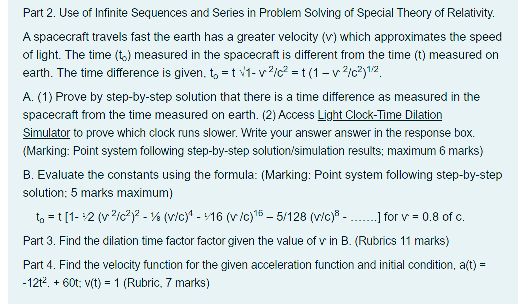 Solved Part 2. Use of Infinite Sequences and Series in | Chegg.com