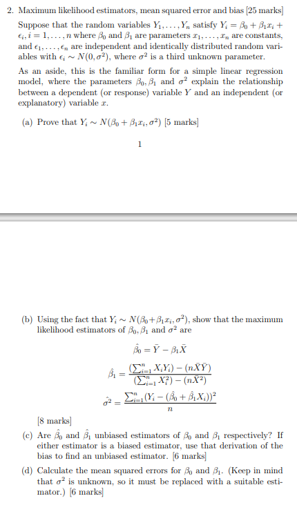 Solved 2. Maximum likelihood estimators, mean squared error | Chegg.com