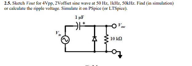Solved 2.5. Sketch Vout for 4Vpp,2Voffset sine wave at 50 | Chegg.com