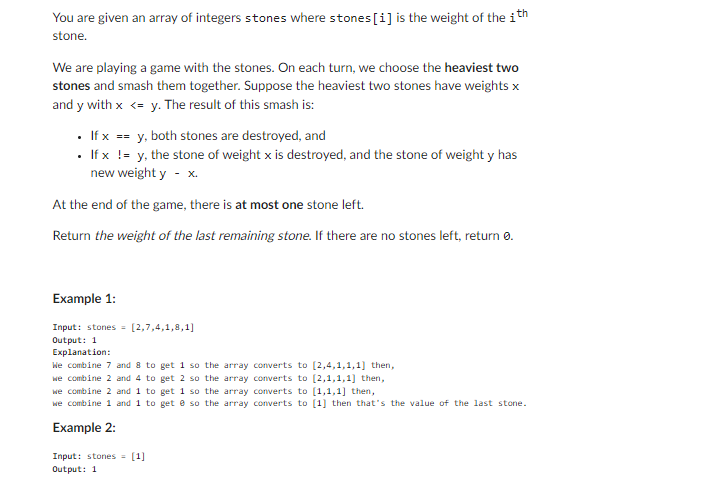 Solved You are given an array of integers stones where | Chegg.com