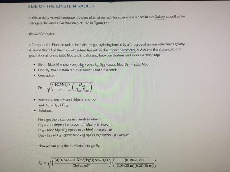 Solved SIZE OF THE EINSTEIN RADIUS In this activity, we will | Chegg.com