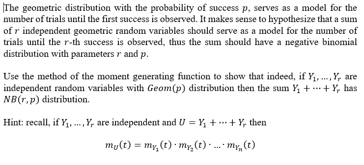 Solved The geometric distribution with the probability of | Chegg.com
