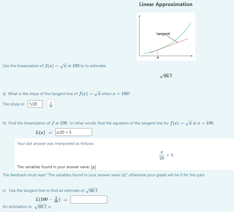 Solved Linear Approximation tangent Use the linearization of | Chegg.com