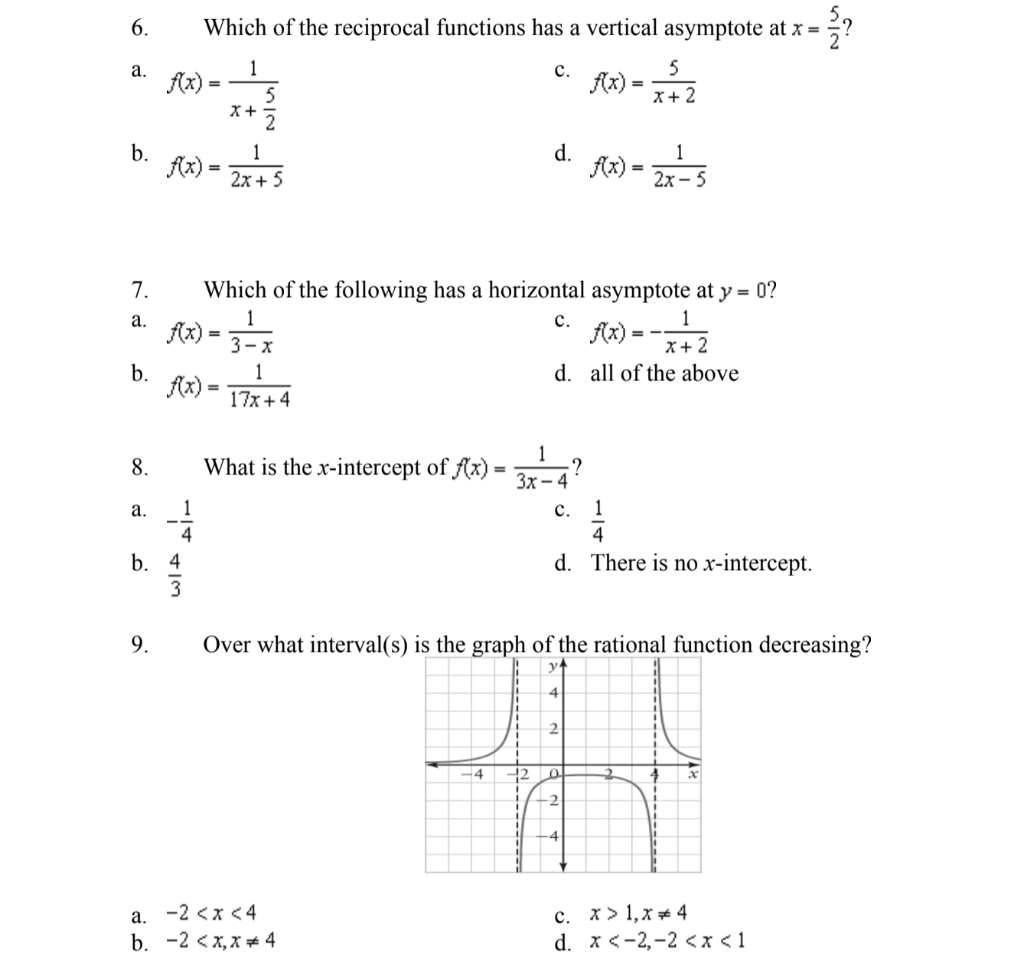 Solved 6. Na Which of the reciprocal functions has a | Chegg.com