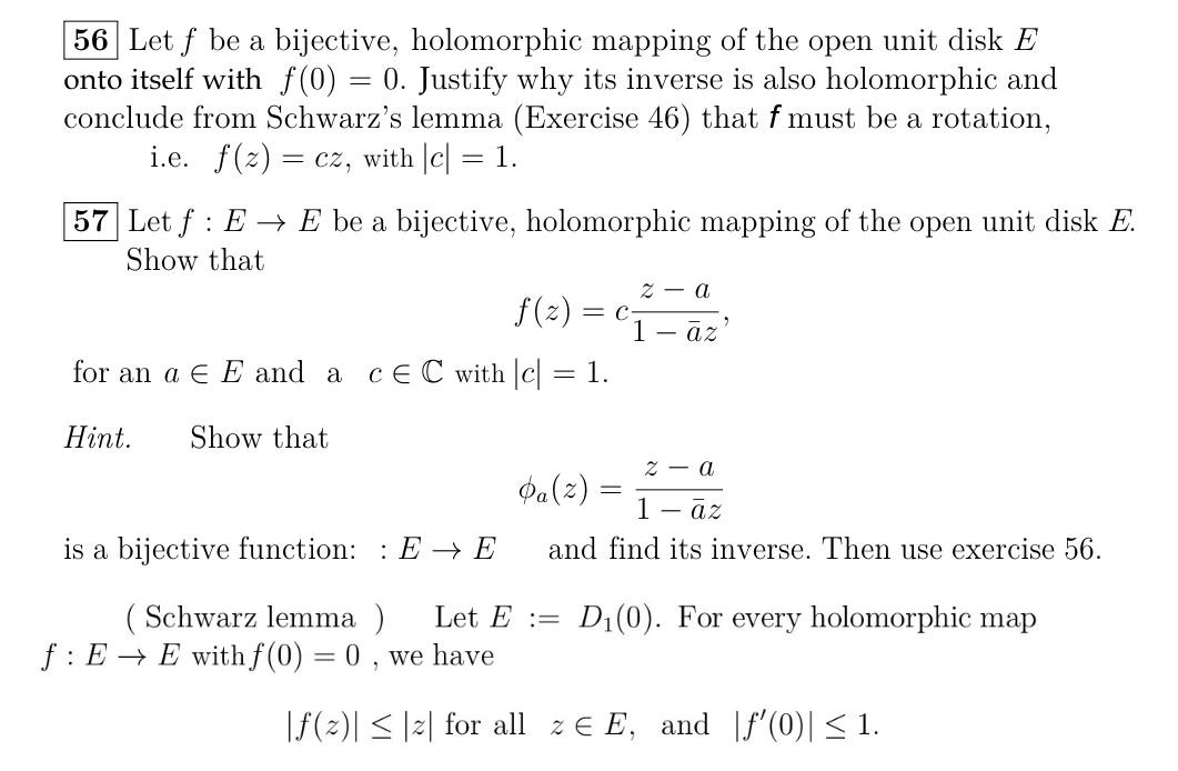 Solved 56 Let f be a bijective, holomorphic mapping of the | Chegg.com
