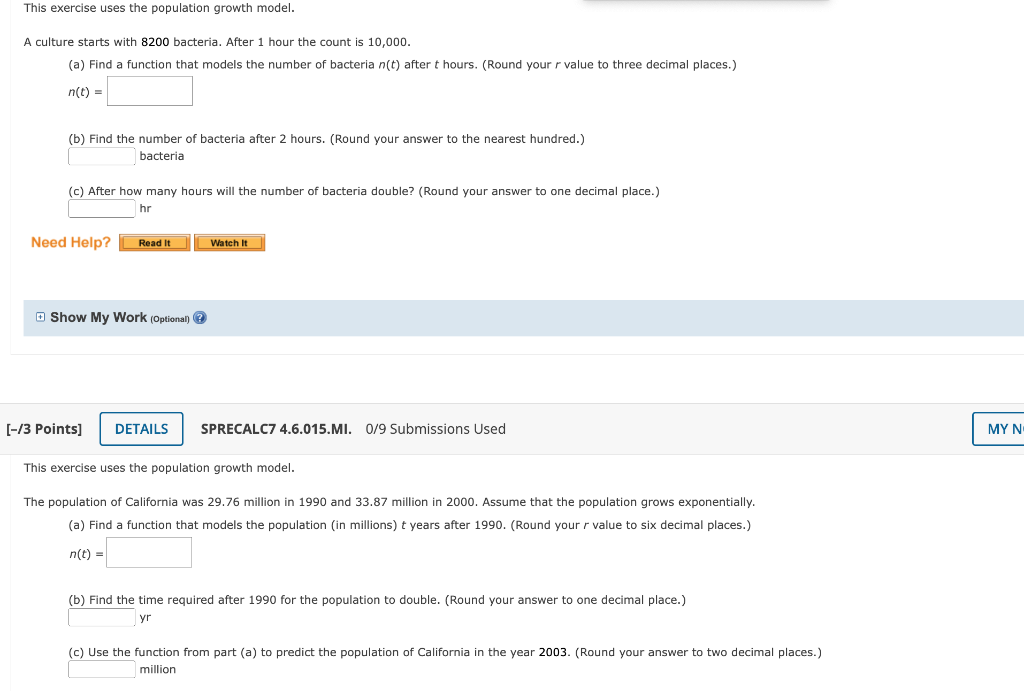 Solved (a) Find a function n(t)=n0ert that models the | Chegg.com