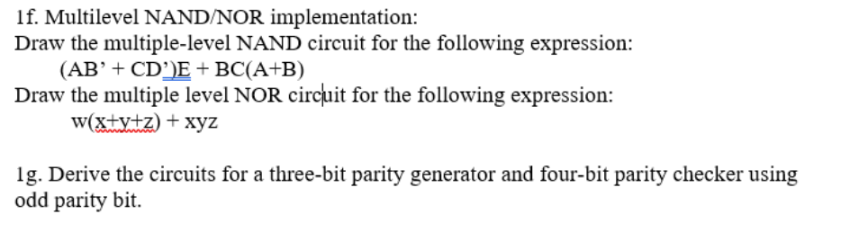 Solved 1f. Multilevel NAND/NOR implementation: Draw the | Chegg.com
